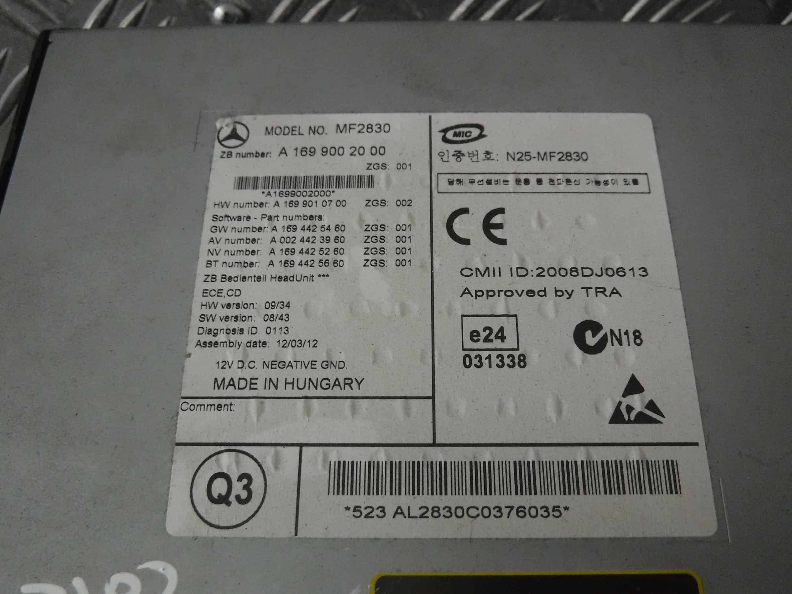 MERCEDES SPRINTER RADIO / STEREO – FITS 2007+ A1699002000 – Van ...